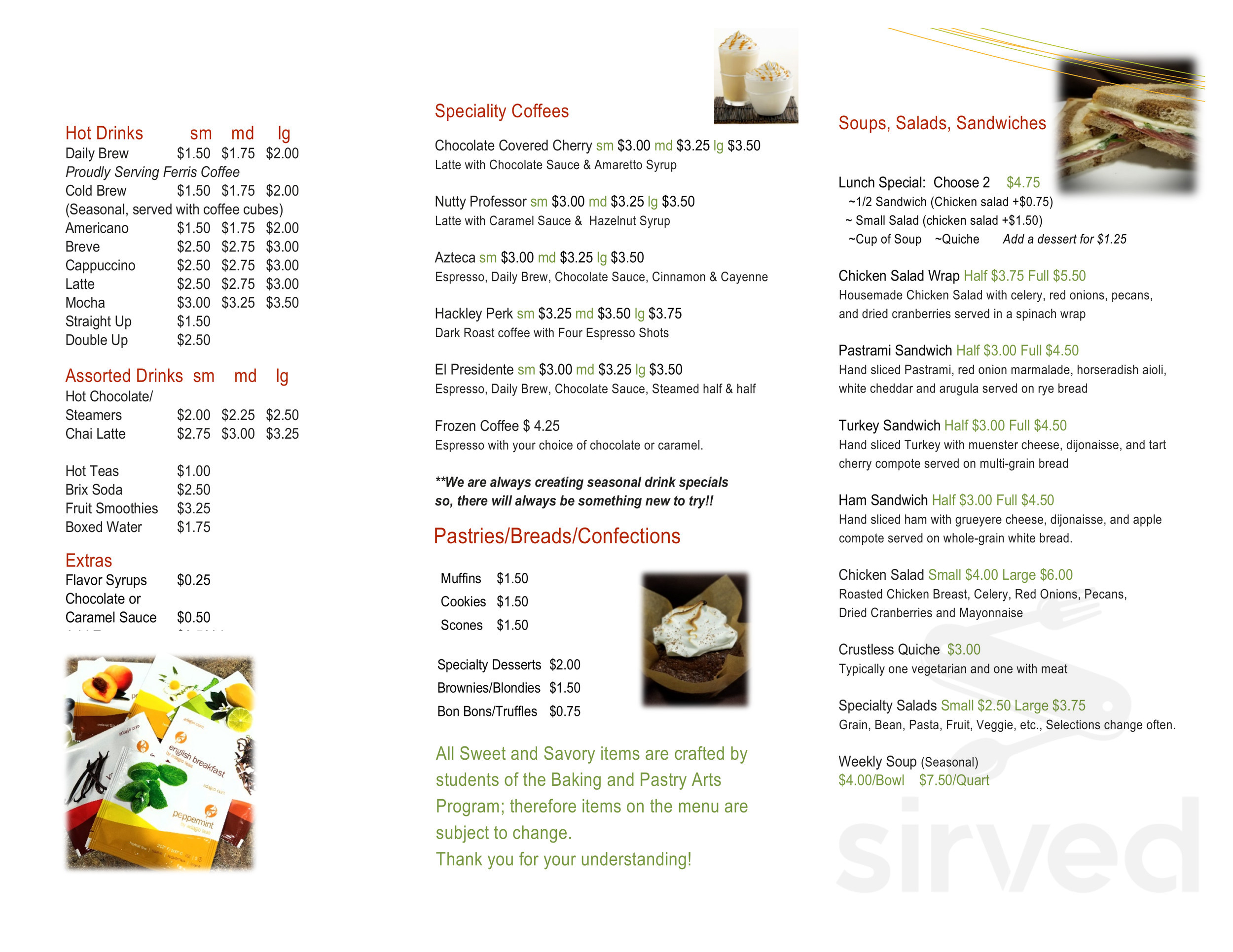 The Sweet Spot menu in Muskegon, Michigan, USA