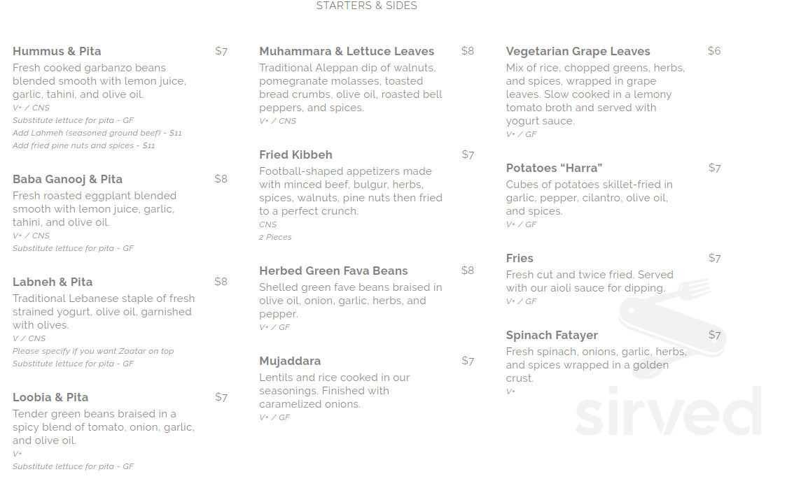 Mazza menus in Salt Lake City, Utah, United States