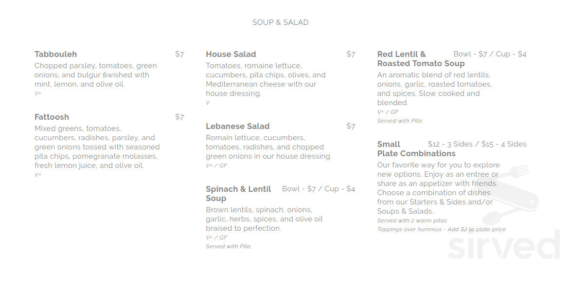 Mazza menus in Salt Lake City, Utah, United States
