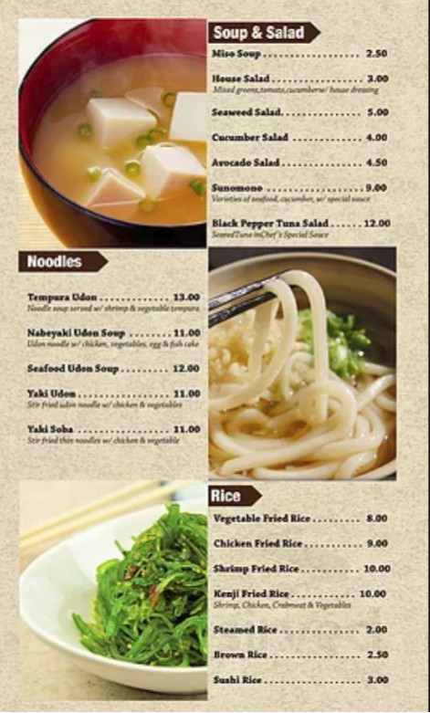 Kenji Sushi menu in Denver, Colorado, USA