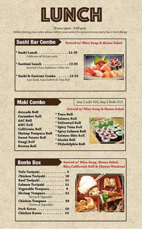 Kenji Sushi menu in Denver, Colorado, USA