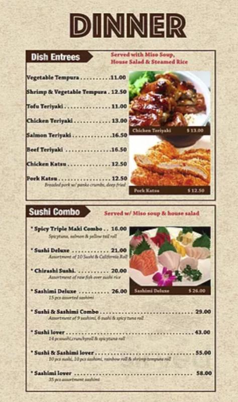 Kenji Sushi menu in Denver, Colorado, USA