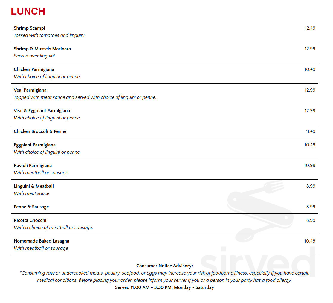 Mangia Mangia Italian Kitchen menu in Billerica, Massachusetts, USA