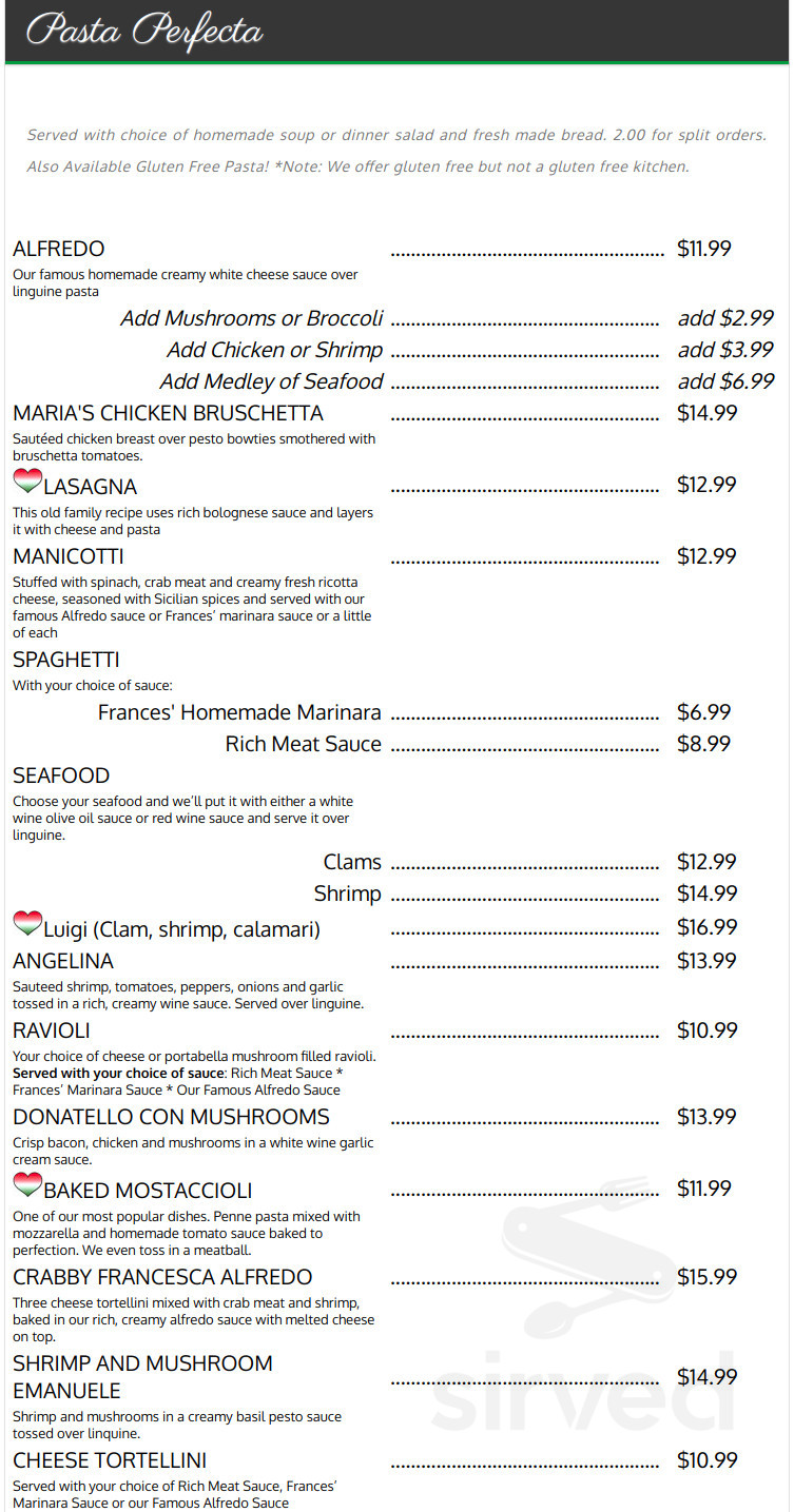 Menu - Little Suamico WI's Luigi's Pizza Palace II | Sirved