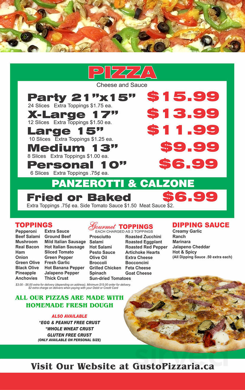 Menu for Gusto Pizzaria Inc in Brampton, ON | Sirved