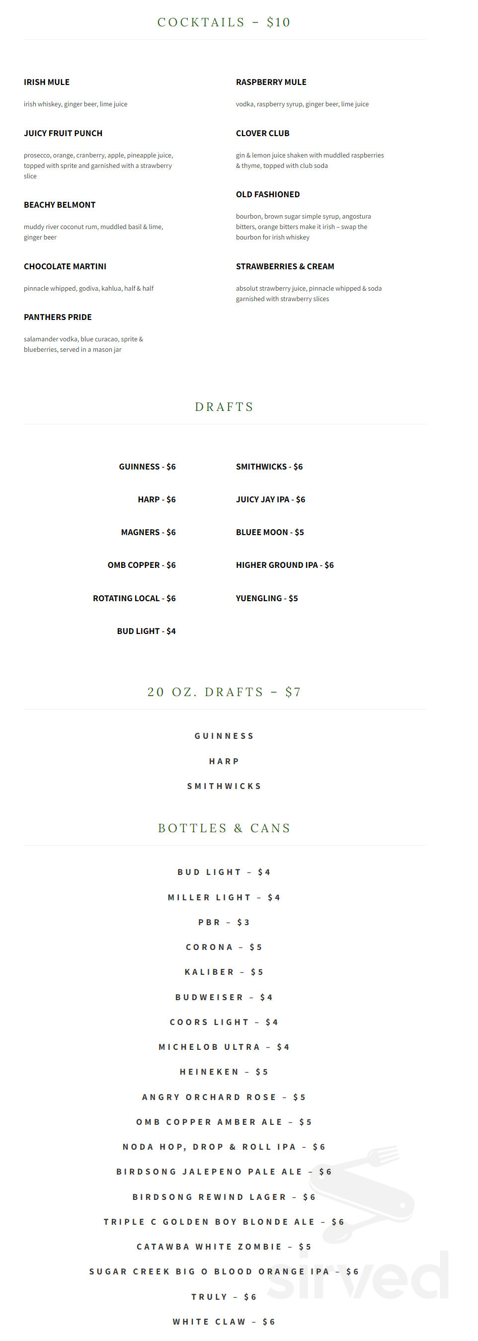 Grace O'Malley's Irish Public House menus in Matthews, North Carolina ...