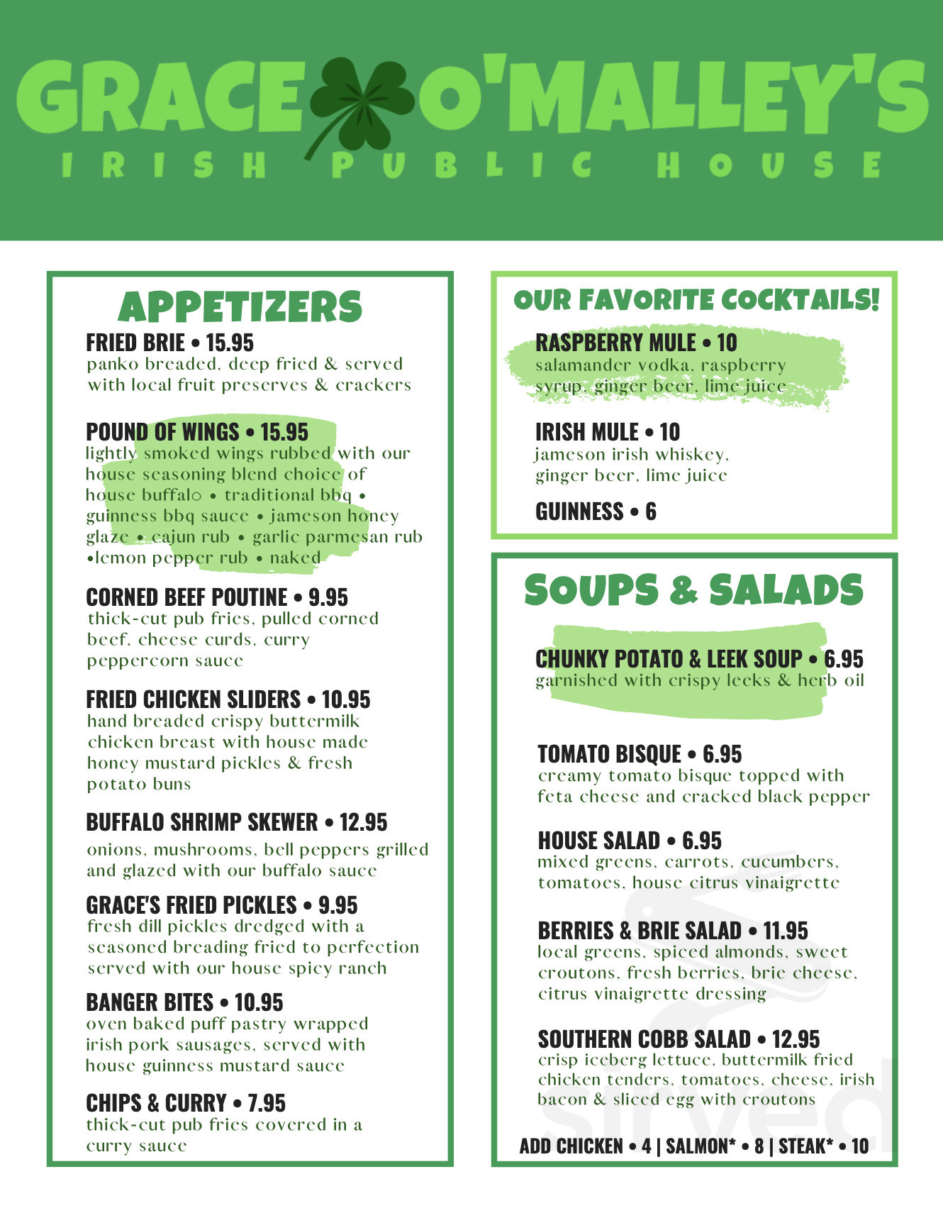 Grace O'Malley's Irish Public House menus in Matthews, North Carolina ...