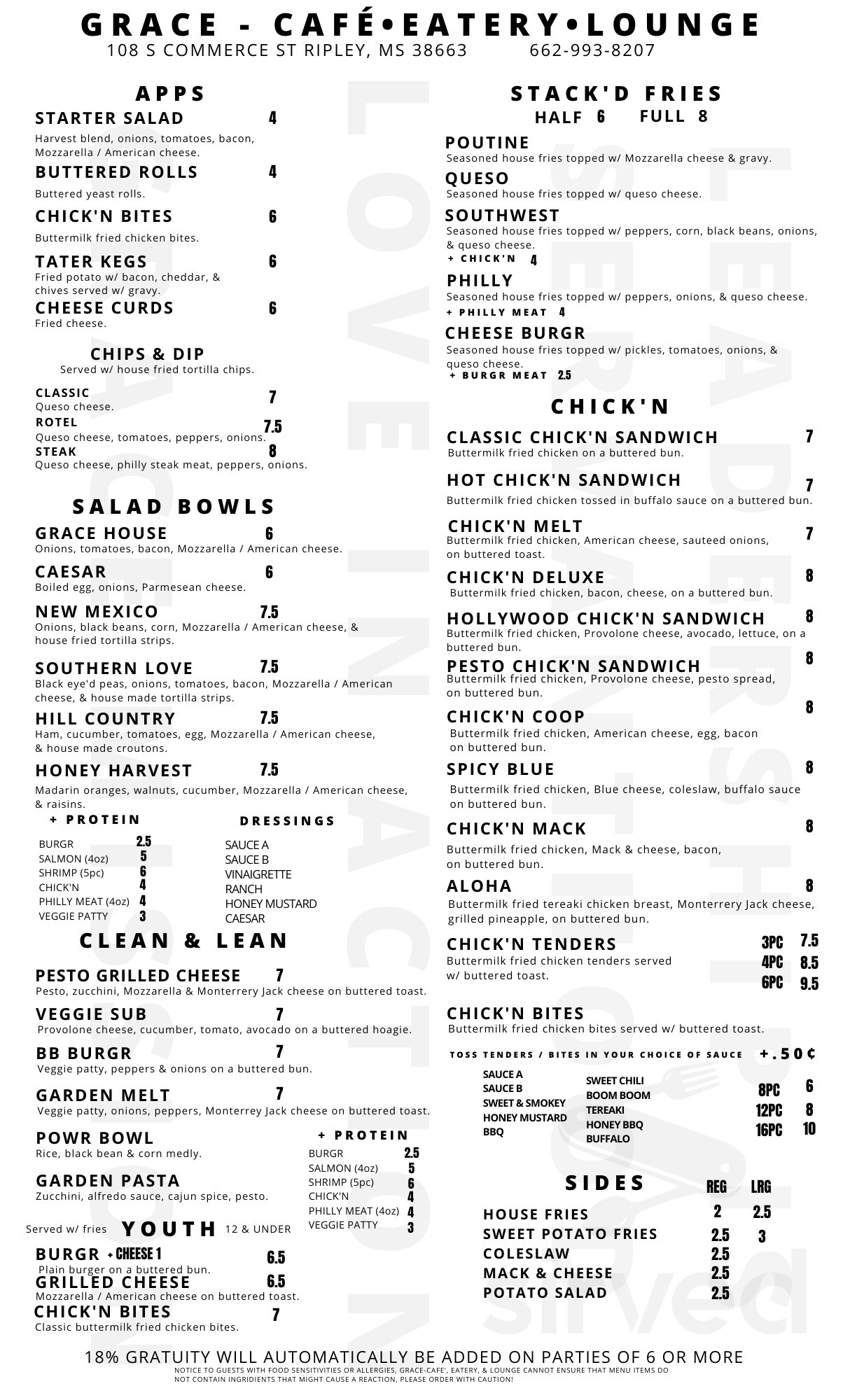 Grace Eatery menu in Ripley, Mississippi, USA
