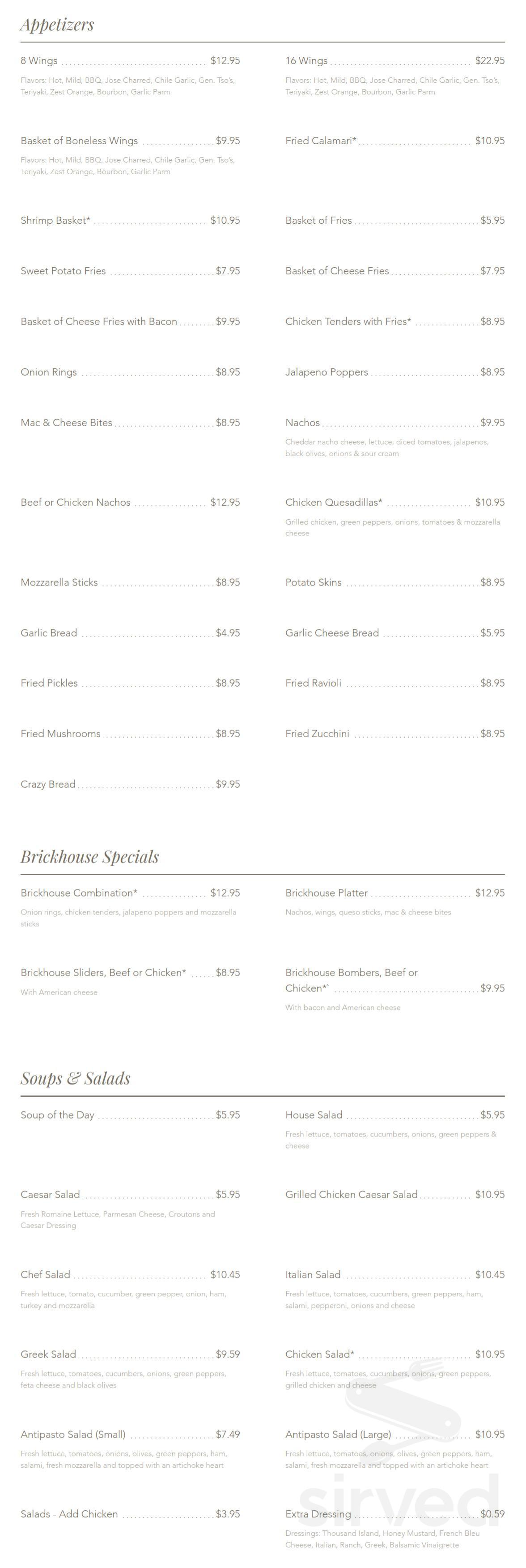 Menu - Newport News VA's Brickhouse Tavern | Sirved