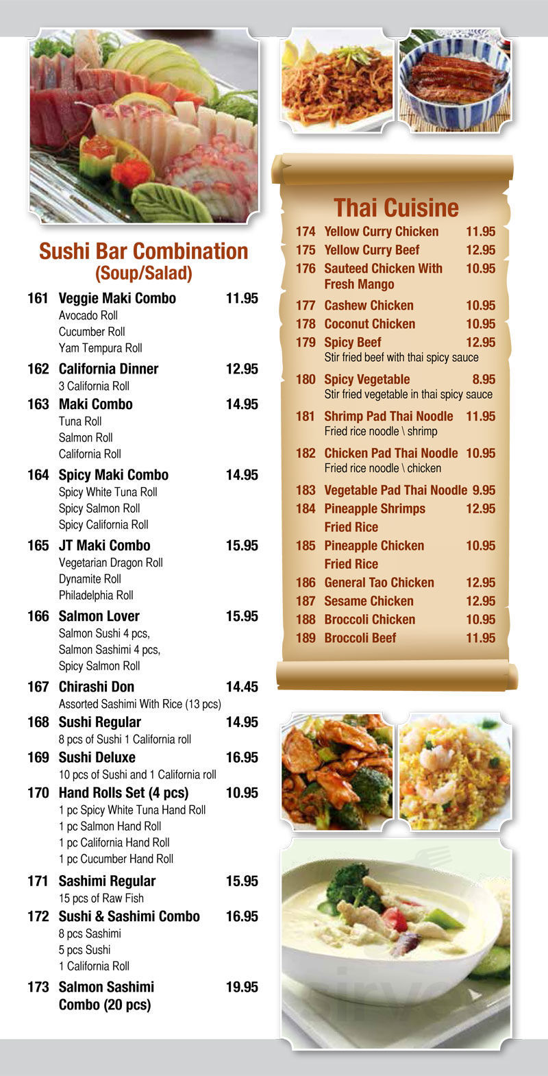 JT Sushi Restaurant menus in North Bay, Ontario, Canada