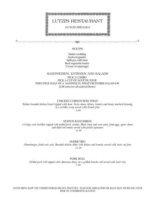 Lutzi's Courtyard Cafe menu in Easton, Pennsylvania, USA