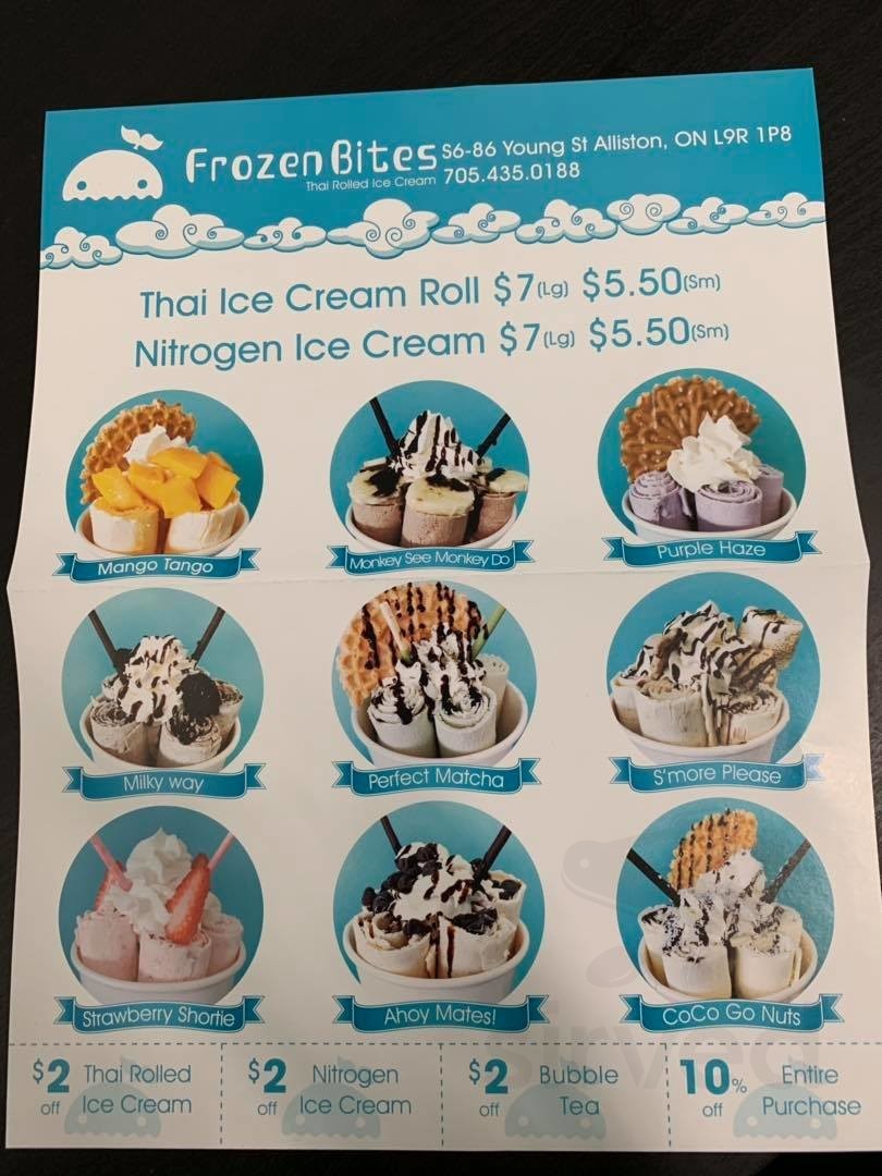 Frozen Bites Ice Cream menu in Alliston, Ontario, Canada