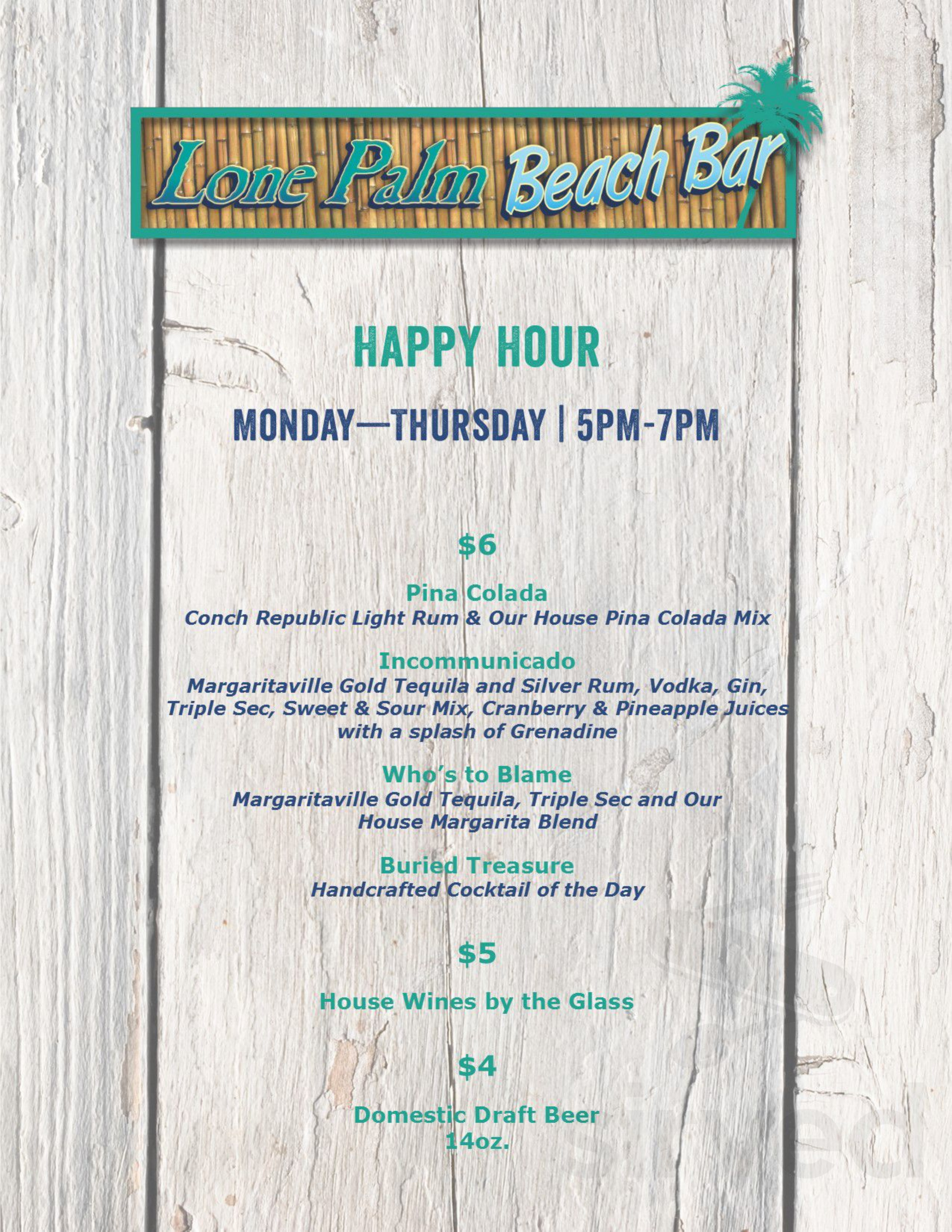 Lone Palm Beach Bar menus in Hollywood, Florida, United States
