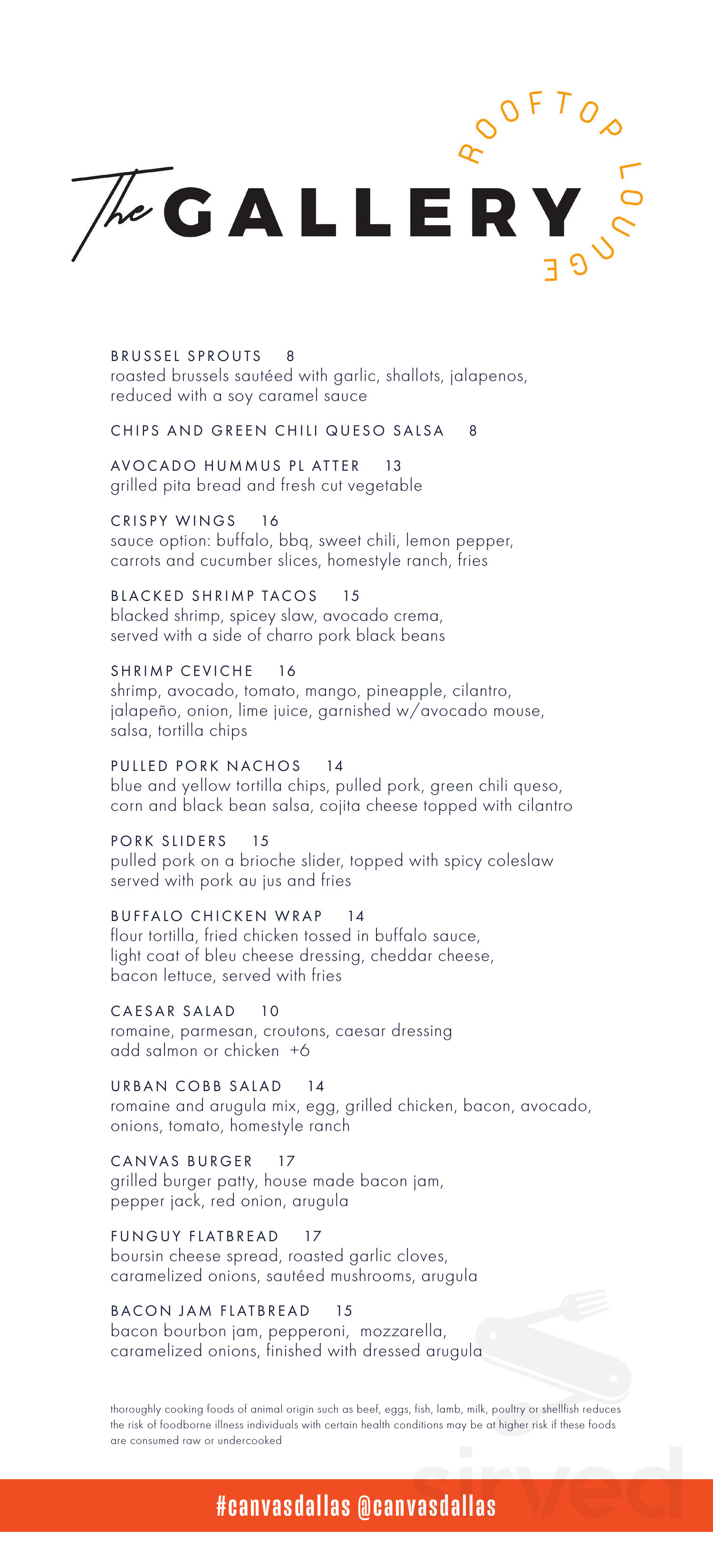 The Gallery Lounge menu in Dallas, Texas, USA