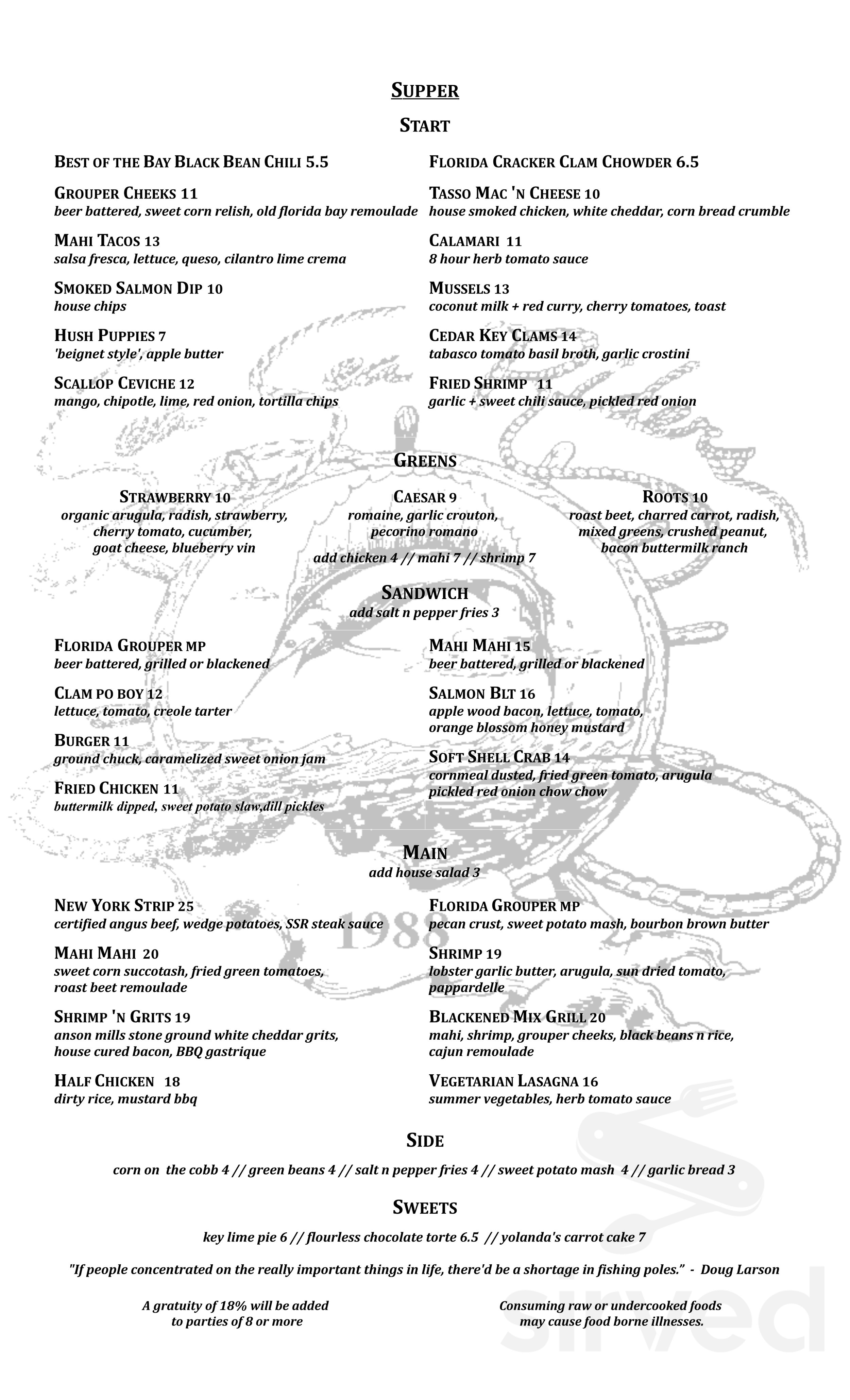 Menu for Sea Sea Riders Restaurant in Dunedin, FL | Sirved