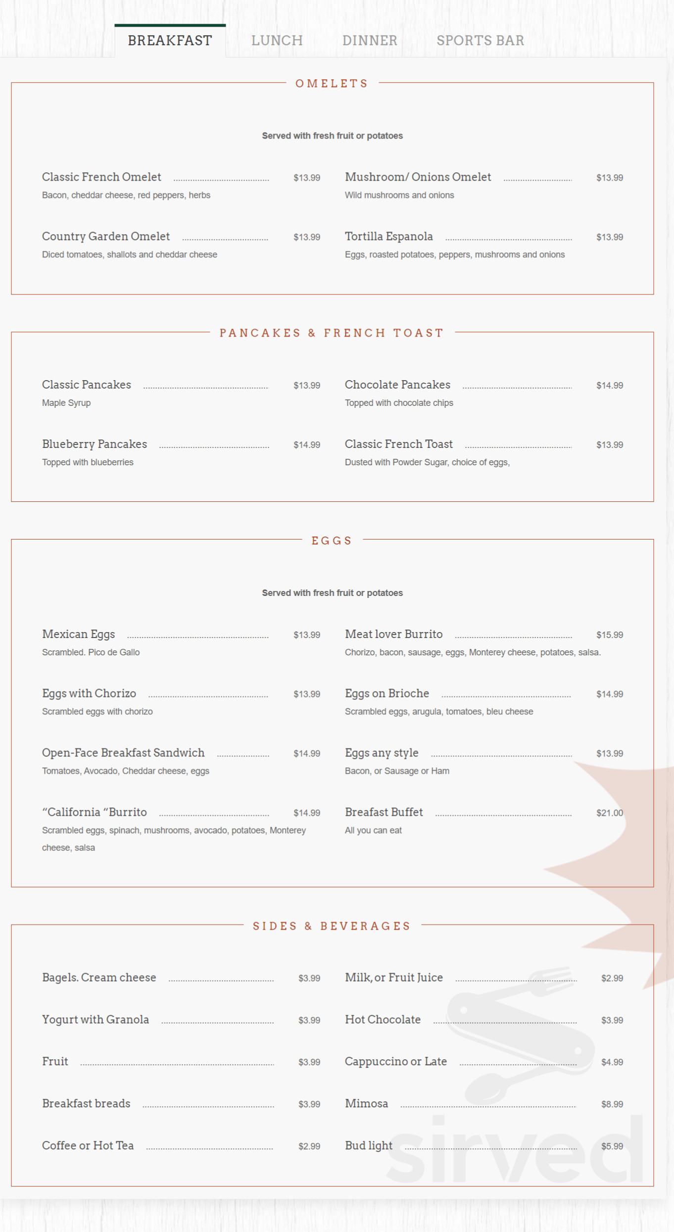 Menu for Sycamore Tap & Table in Chico, CA | Sirved