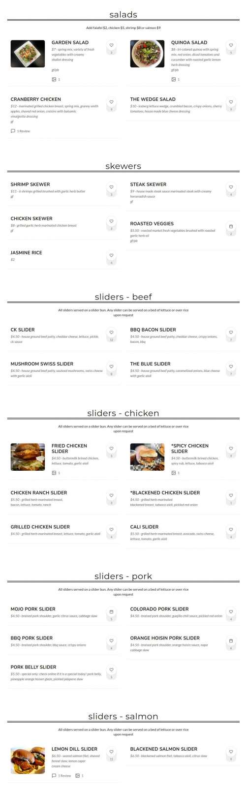 The Corner Kitchen menu in Concord, California, USA