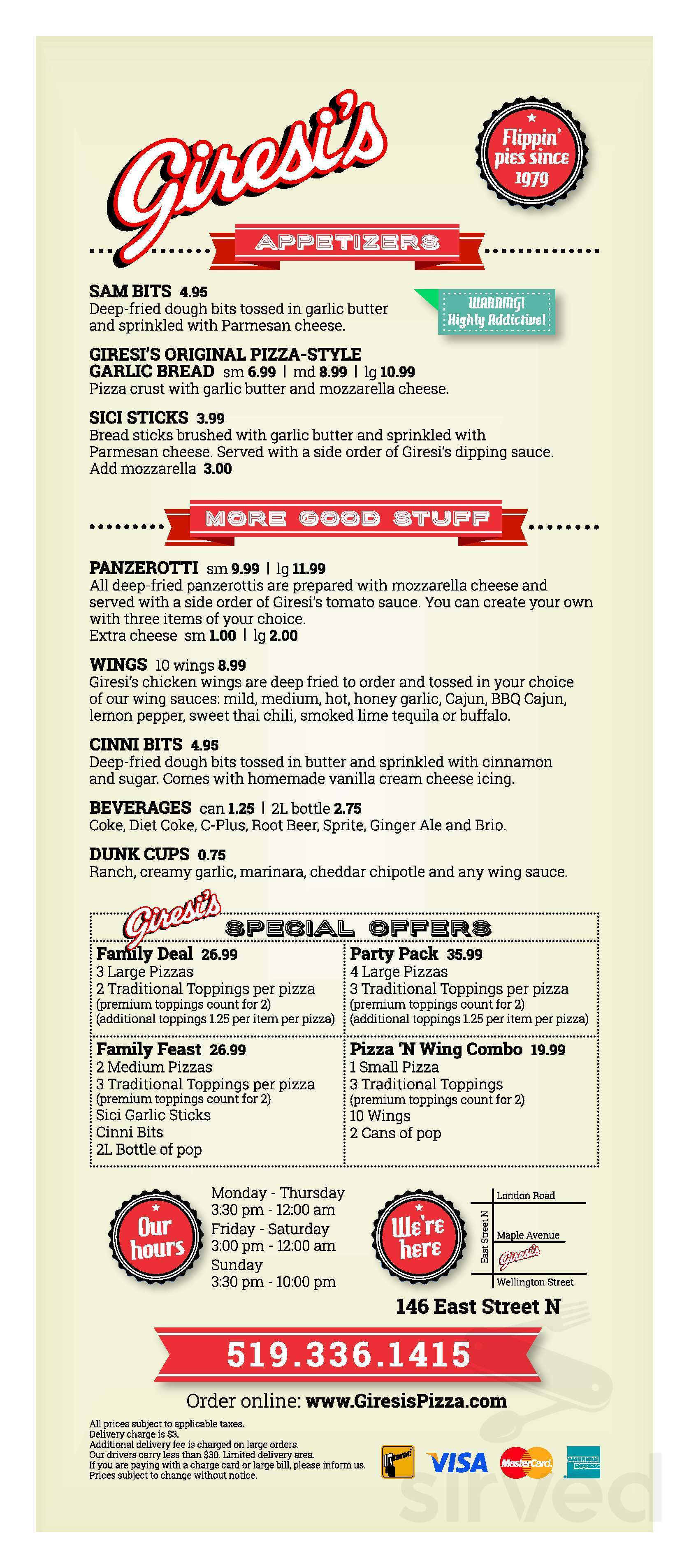 Menu - Sarnia ON's Giresi's Pizza Factory | Sirved