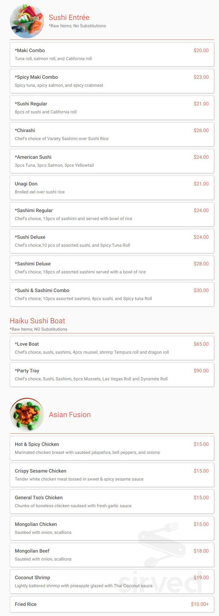 Haiku menu in Des Moines, Iowa, USA