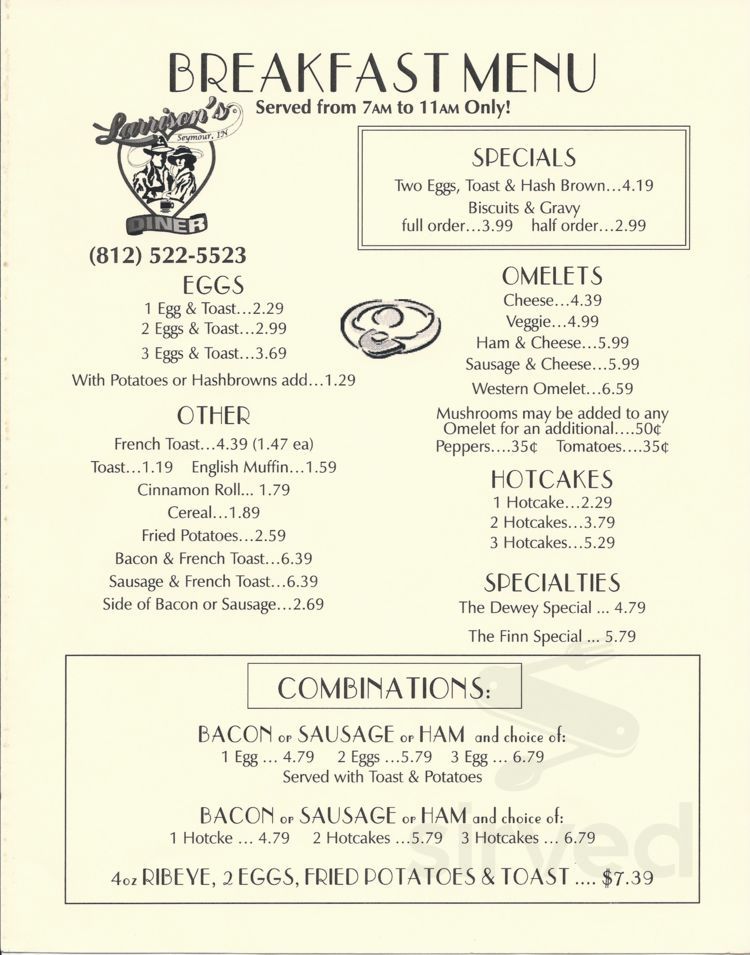 Menu - Seymour IN's Larrison's Diner | Sirved