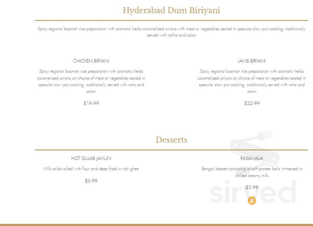 Thanal Indian Tavern menu in Philadelphia, Pennsylvania, USA