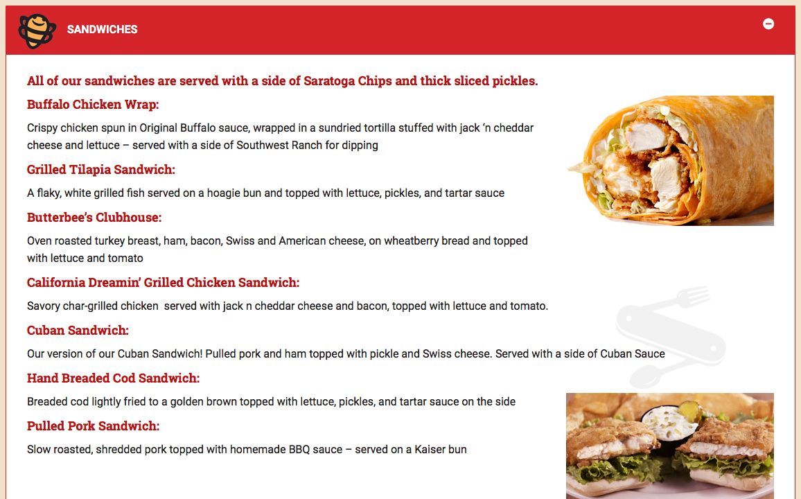 Butterbee's American Grille menu in Mt Orab, Ohio, USA