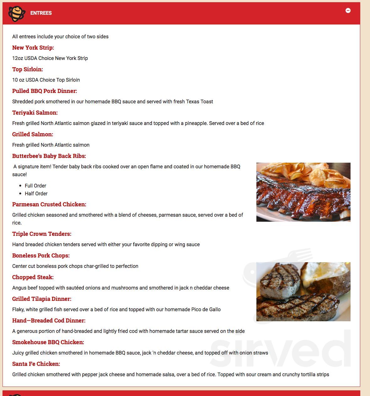 Butterbee's American Grille menu in Mt Orab, Ohio, USA