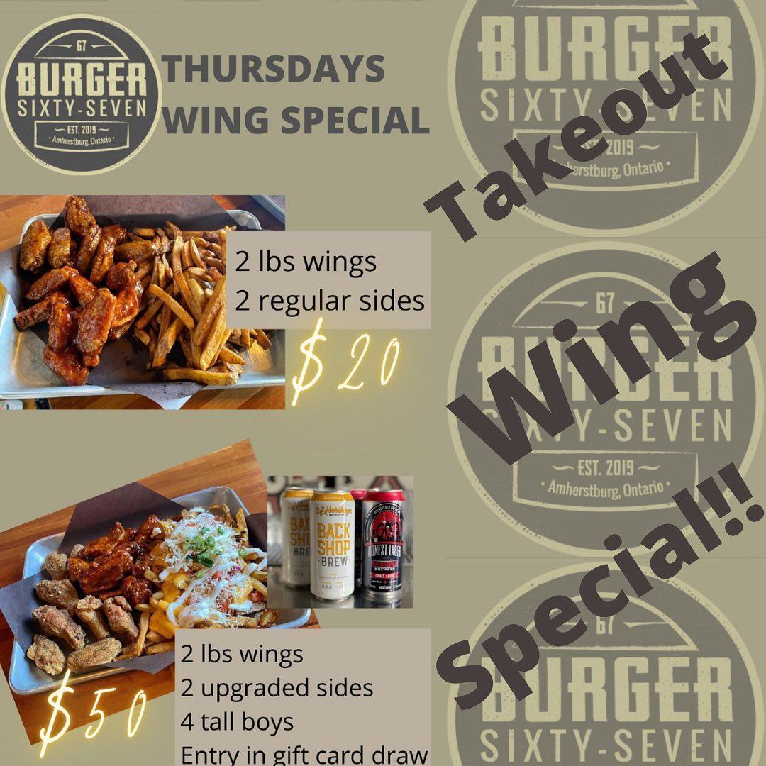 Burger 67 menu in Amherstburg, Ontario, Canada