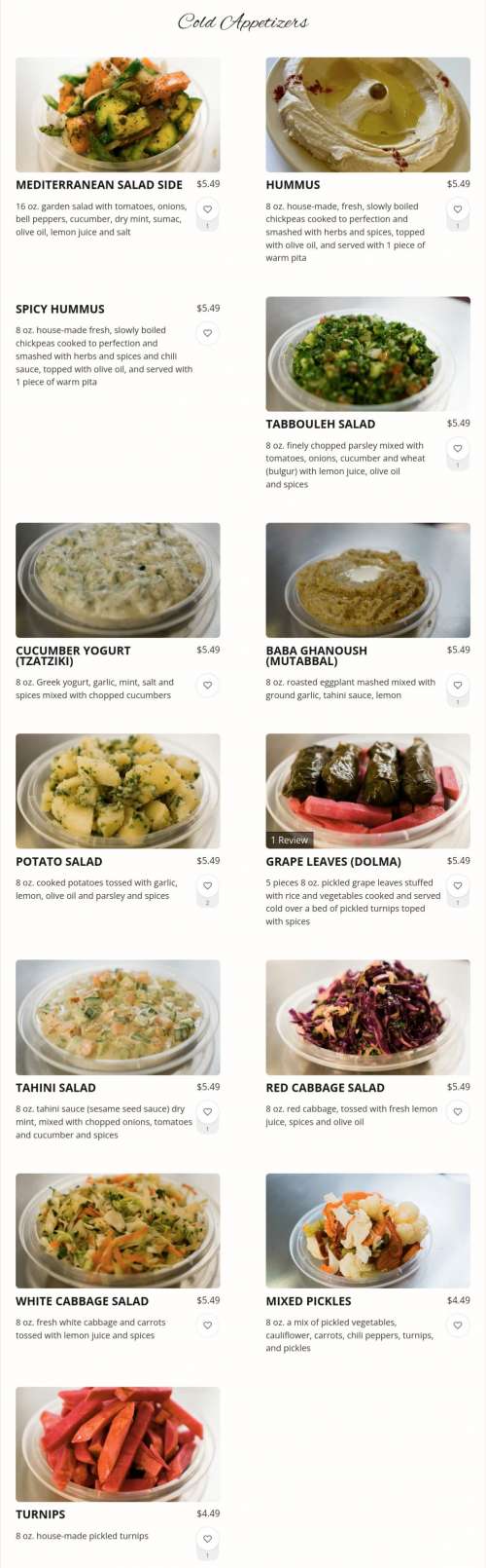 Georgie's Mediterranean Cuisine menu in Riverside, California, USA