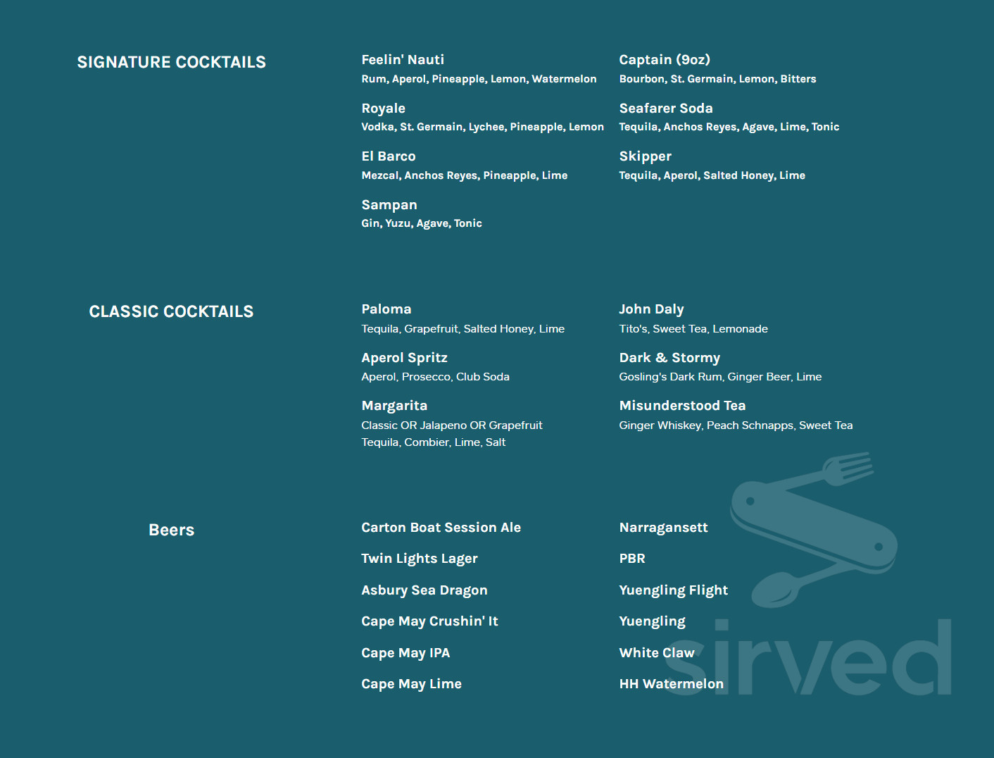 Menu for The Seafarer in Highlands, New Jersey, United States