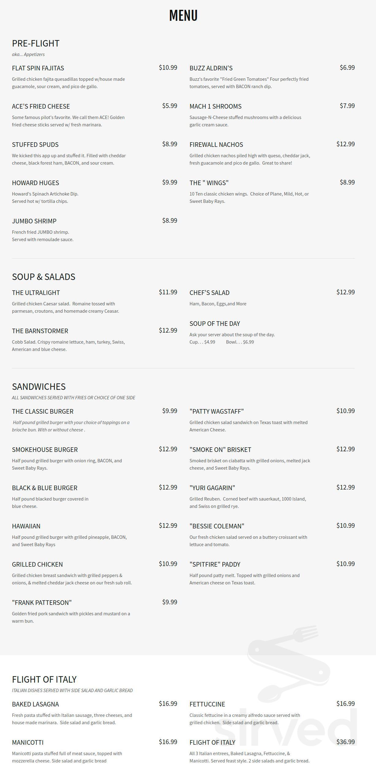 The Hangar American Grill menus in Milton, Florida, United States