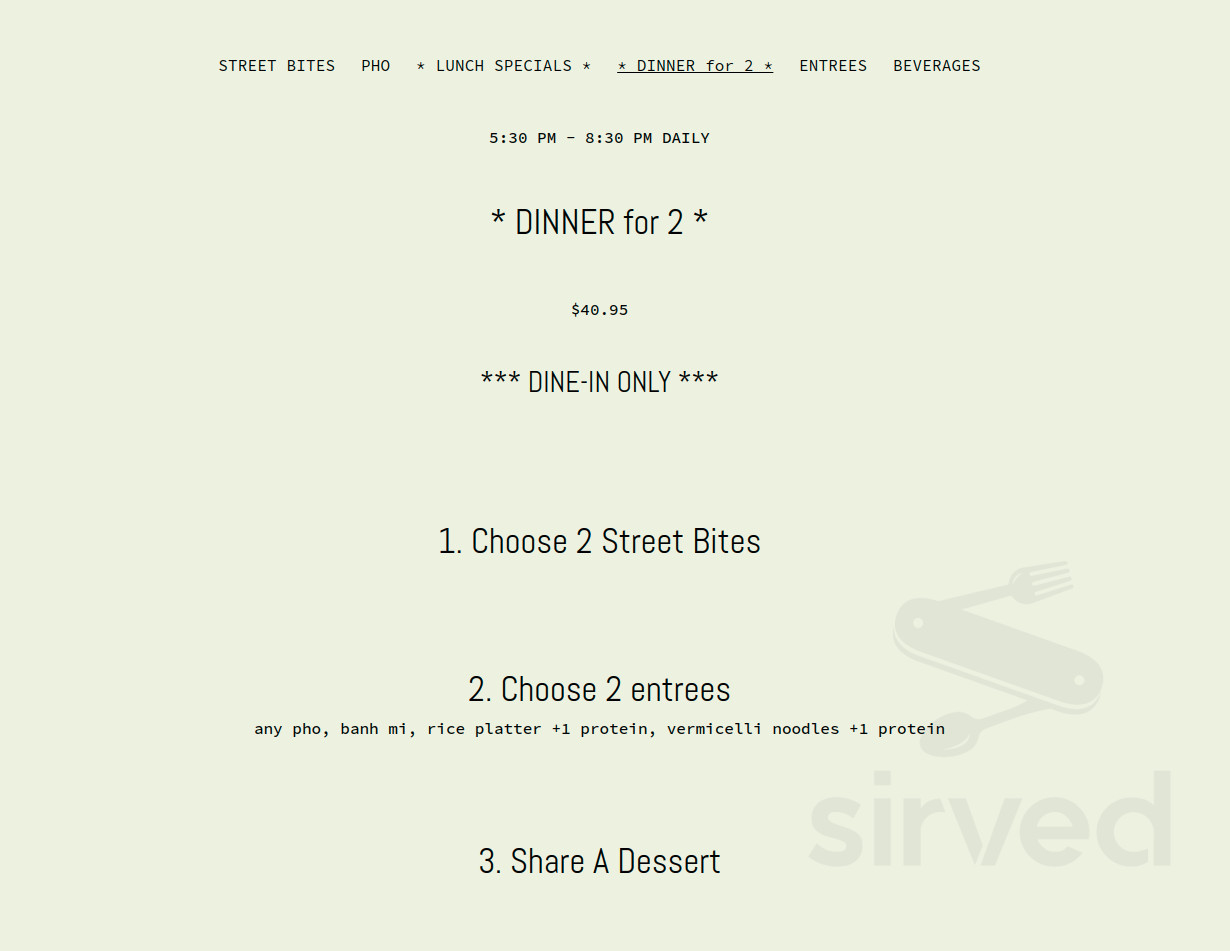 NAM Vietnamese Kitchen menu in Philadelphia, Pennsylvania, USA