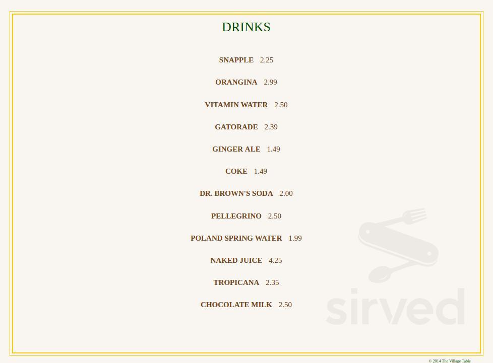 The Village Table menu in Stamford, Connecticut, USA