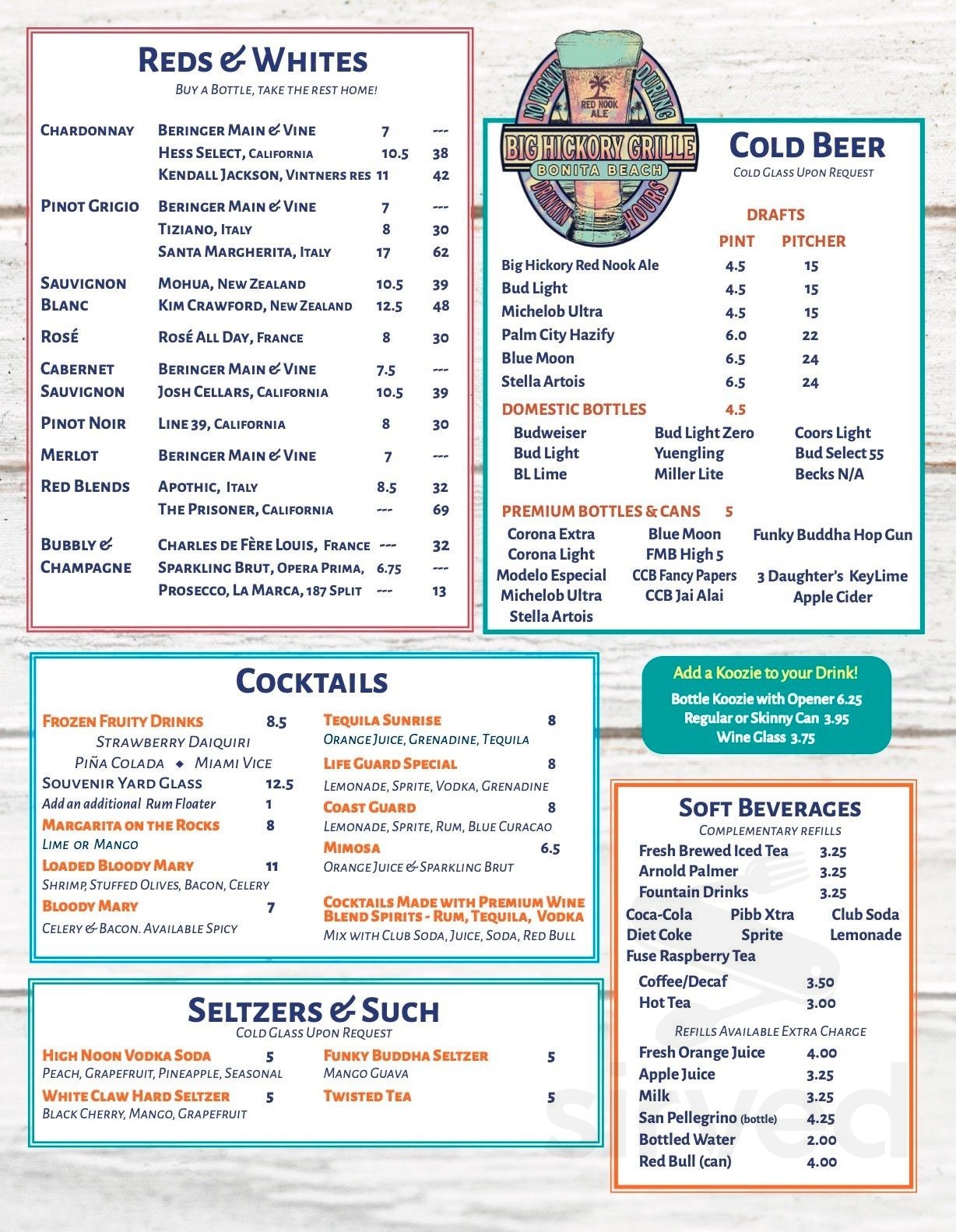 Big hickory menu in Fort Myers Beach, Florida, USA