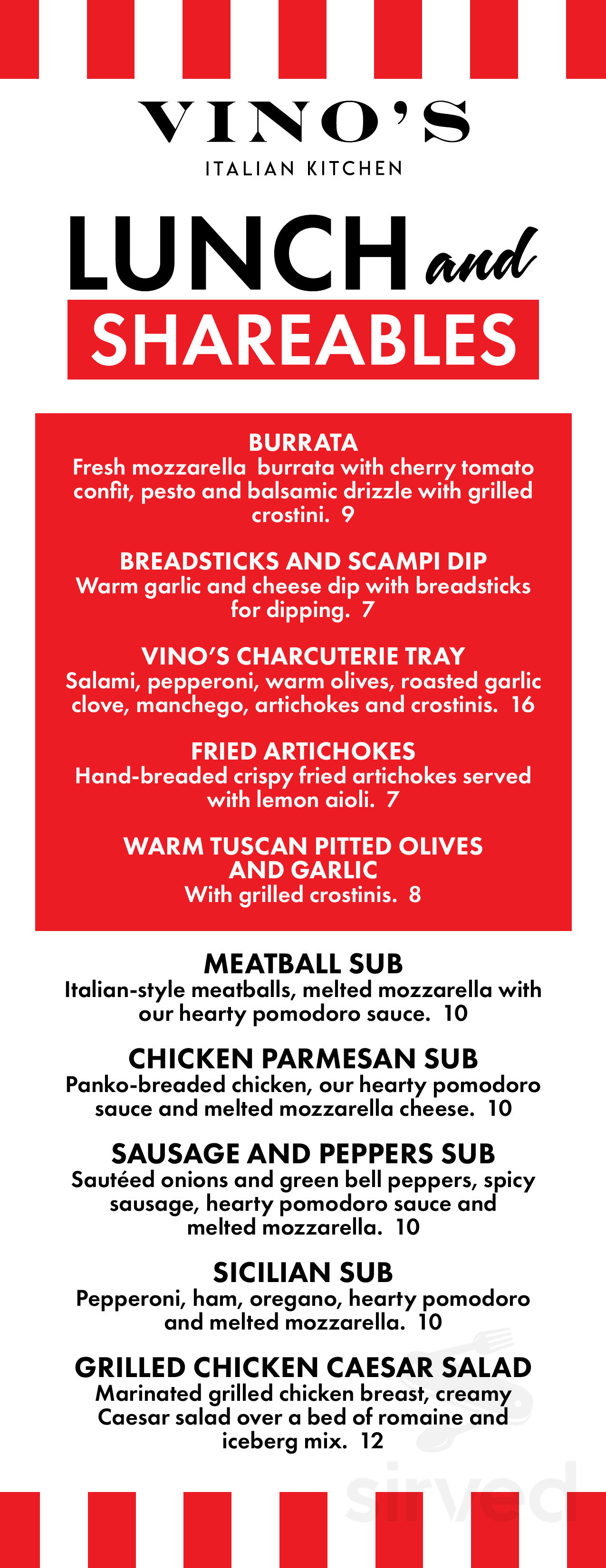 Vino's Italian Kitchen menu in Thackerville, Oklahoma, USA