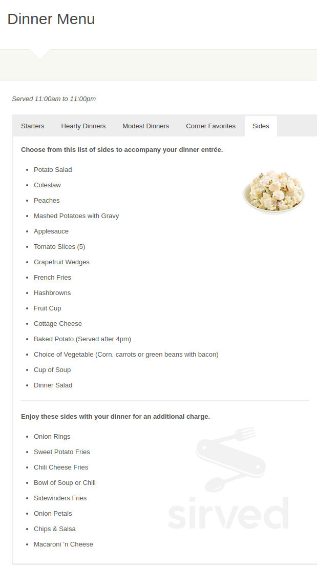 Johnson's Corner menu in Loveland, Colorado, USA