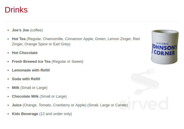 Johnson's Corner menu in Loveland, Colorado, USA