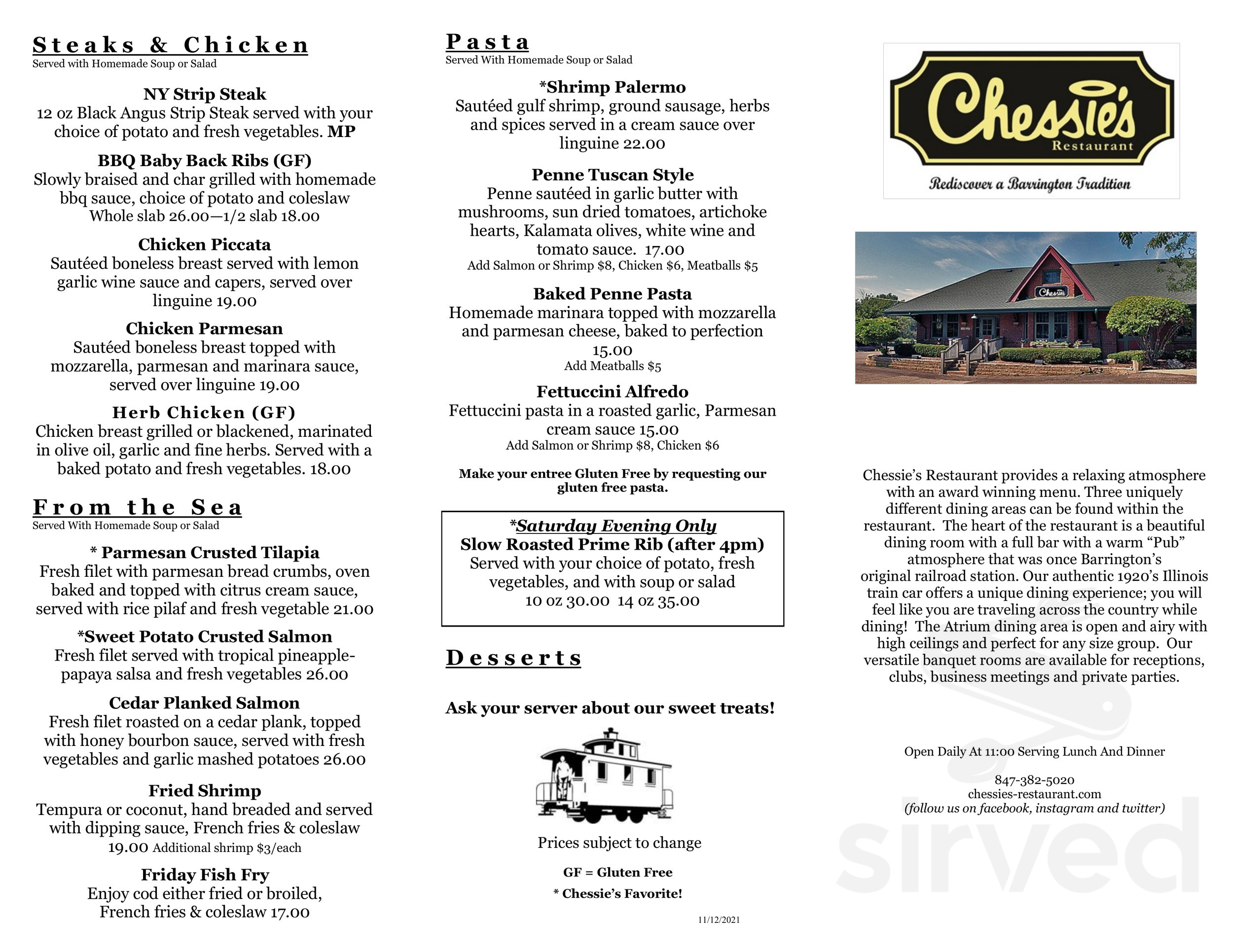 Chessie's Restaurant menu in Barrington, Illinois, USA