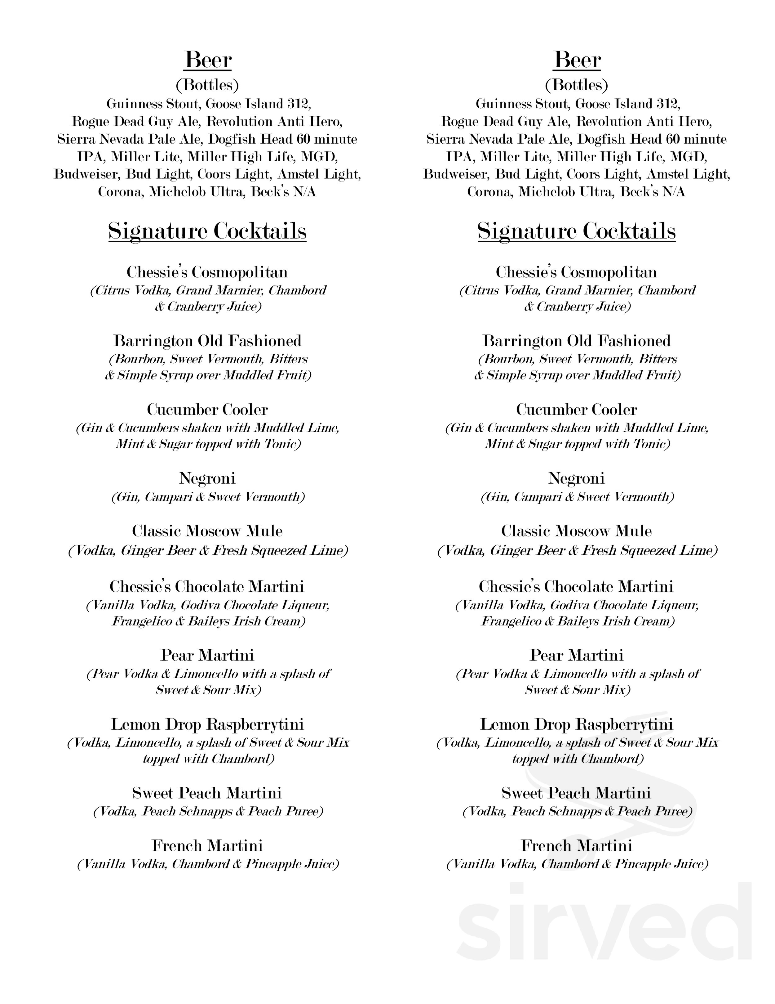 Chessie's Restaurant menu in Barrington, Illinois, USA