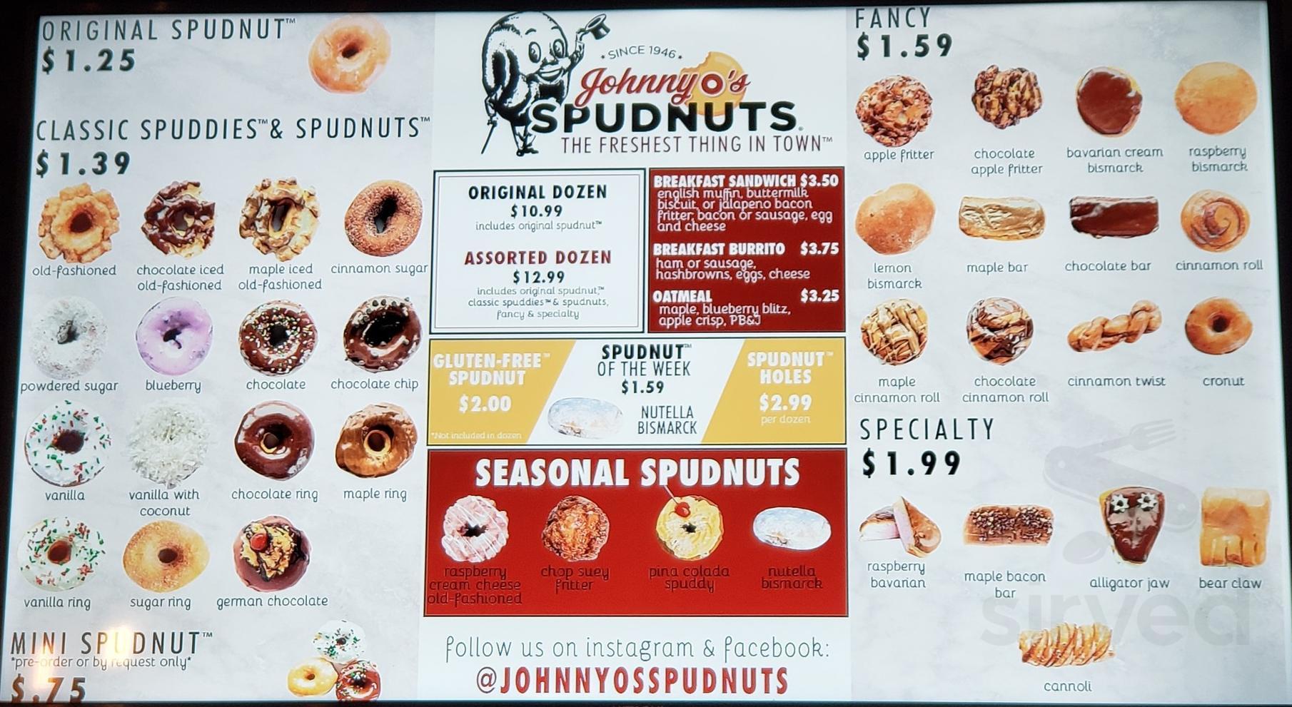 Menu for Johnny O's Spudnuts in Logan, UT | Sirved