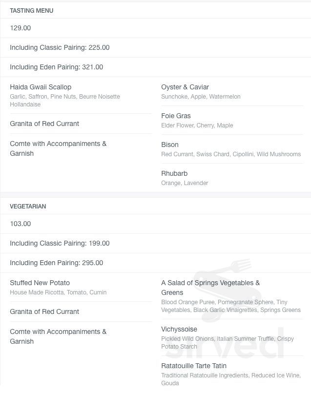 Eden menus in Banff, Alberta, Canada