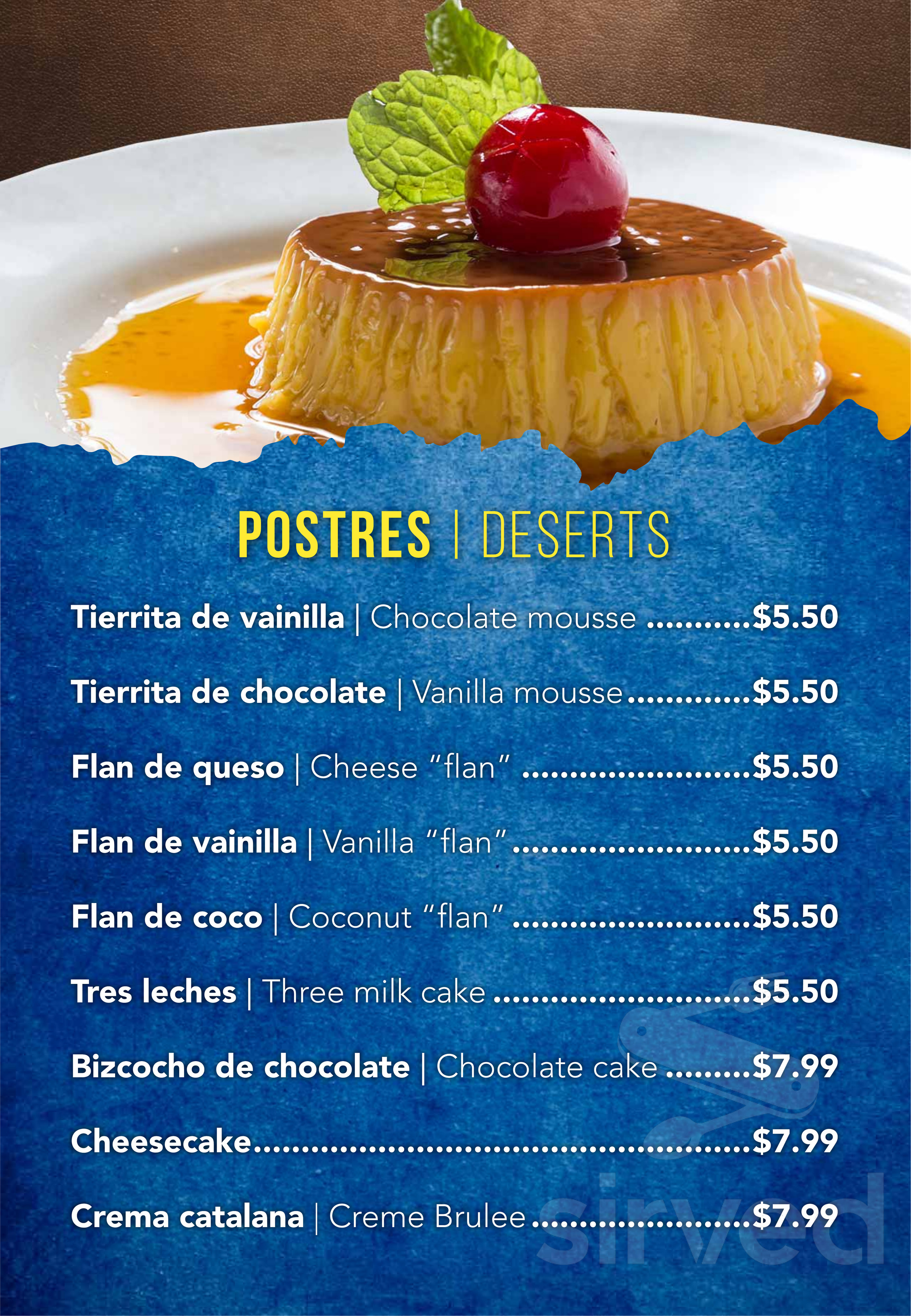 Metropol menu in Miami, Florida, USA