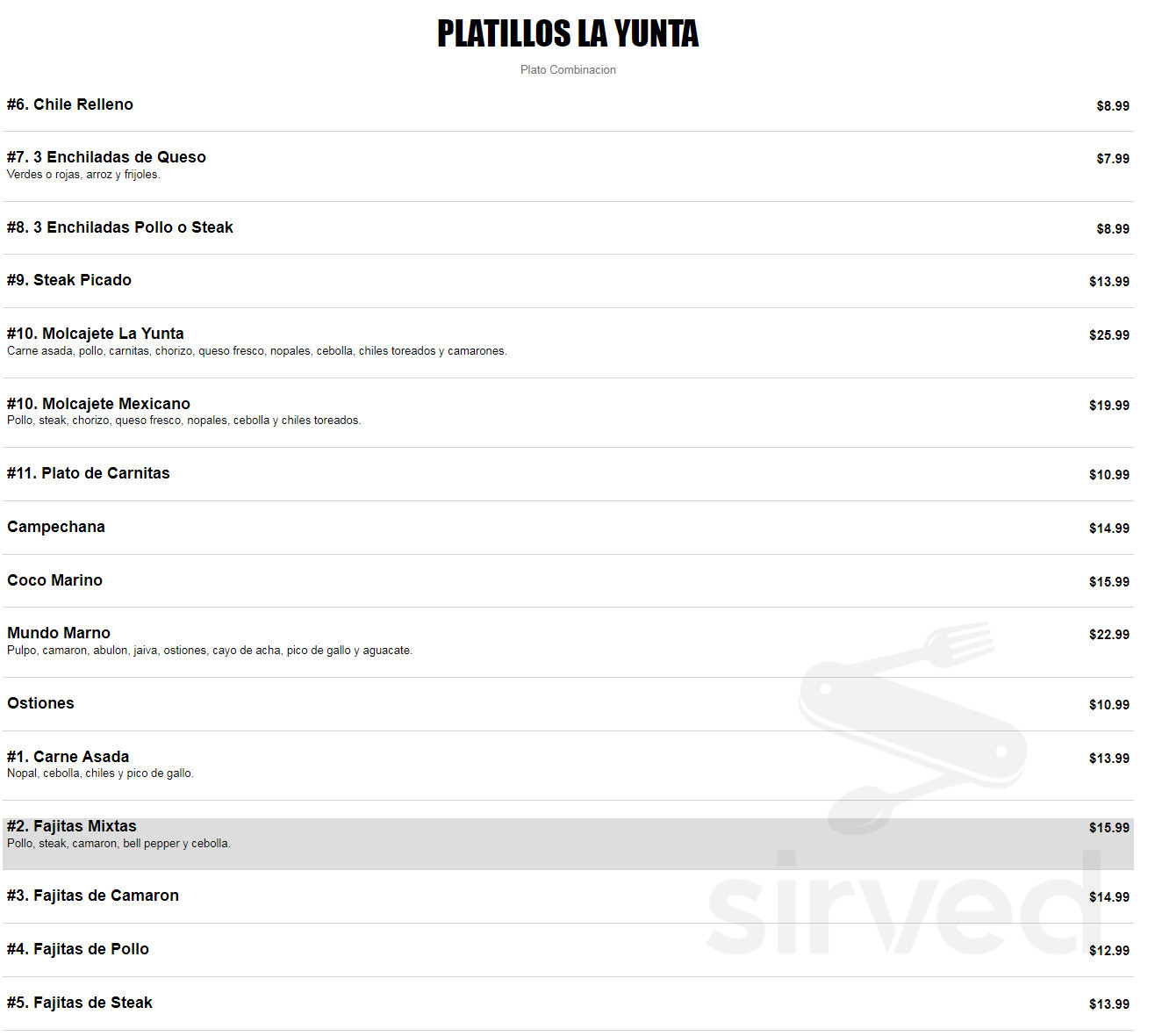 La Yunta Restaurant Mexican Food and Seafood menu in Colton, California ...