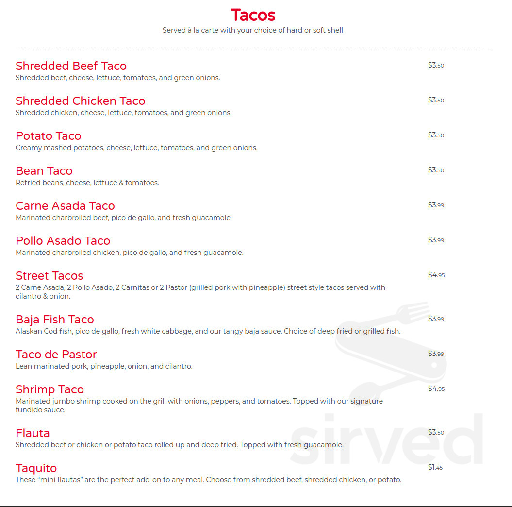 Menu - Glendale AZ's Caramba Mexican Food | Sirved