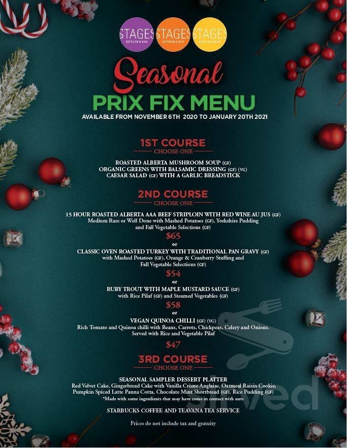 Stages Kitchen & Bar menu in Edmonton, Alberta, Canada