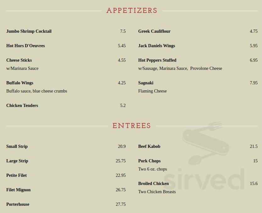 Menu for Sparta Steak House & Lounge in Canton, OH | Sirved