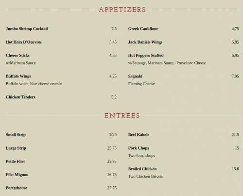Sparta Steak House & Lounge menu in Canton, Ohio, USA
