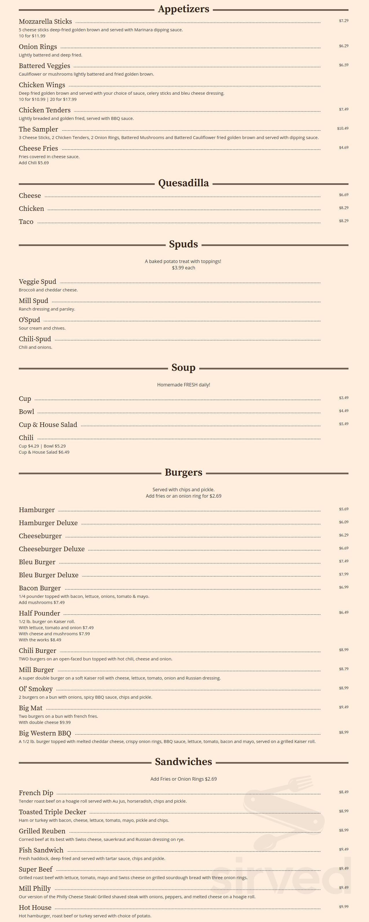 Grist Mill menu in Parish, New York, USA
