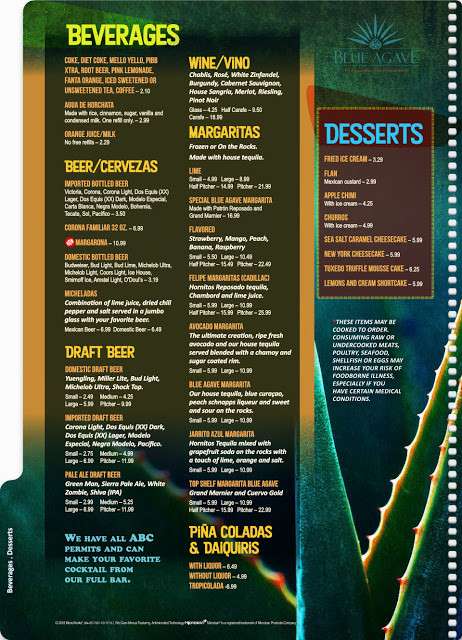 Blue Agave Mexican Restaurant menu in Fletcher, North Carolina, USA