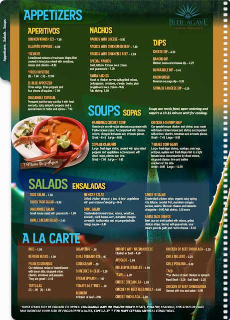 Blue Agave Mexican Restaurant menu in Fletcher, North Carolina, USA